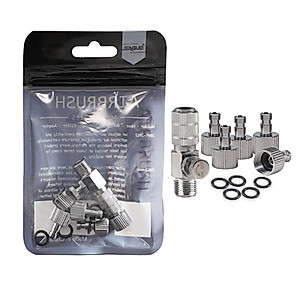 SAGUD Airbrush Quick Release Disconnect Coupler Adapter Kit with Adjustment Valve, Extra 4 Female Fitting & Extra 5 O-Ring Kit, 1/8 Male -1/8 Female Hose Connections