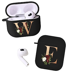 Custom Monogram Airpods Case with Keychain - for AirPods 1/2 / 3 / Pro/Pro 2 - Shockproof Silicone Initials Airpods Case, Gift for her, Women's Unique Personalized Floral Flower Airpod Case Cover