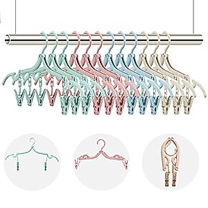 12 Pcs Folding Clothes Hangers, Portable Travel Clothes Hangers with Clips Plastic Non-Slip Pants Skirts Underwear Clothes Hangers Drying Rack for Home Outdoor Travel (12PCS)