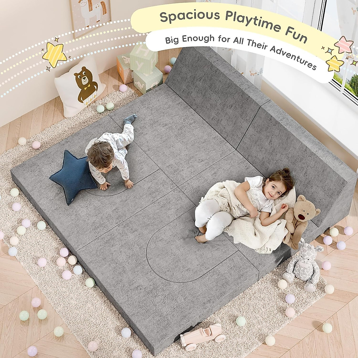 Betterhood Modular Kids Play Couch - 66" Extra Large Convertible Toddler & Kids Sofa, DIY Creativing Foam Couch for Playing, Creativity, Sleeping, Versatile Kids Couch for Playroom, Bedroom, Nursery