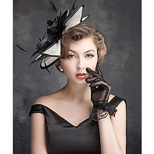 Z&X Sinamay Fasciantor Derby Church Hats for Women Floral Feather Wedding Tea Party Headpiece with Headband Clip Black and White