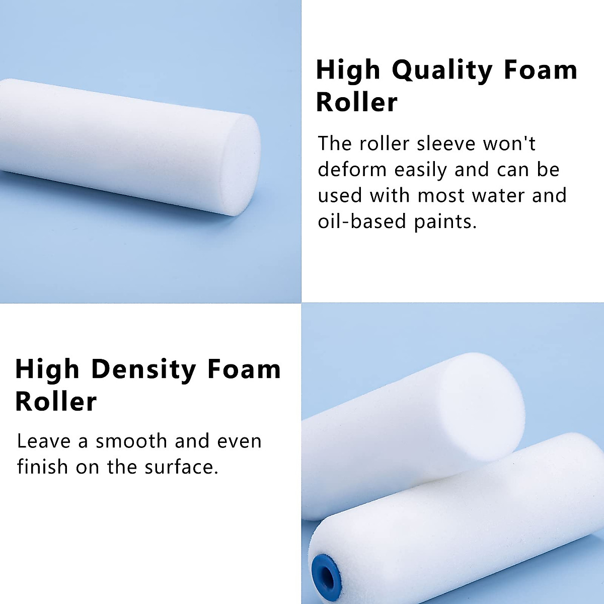 Mister Rui Foam Paint Roller, Sponge Paint Roller Sleeve, High Density Foam, for Furniture Painting and Decorating, 4 Inch Head-Rounded Design (110mm), Pack of 10