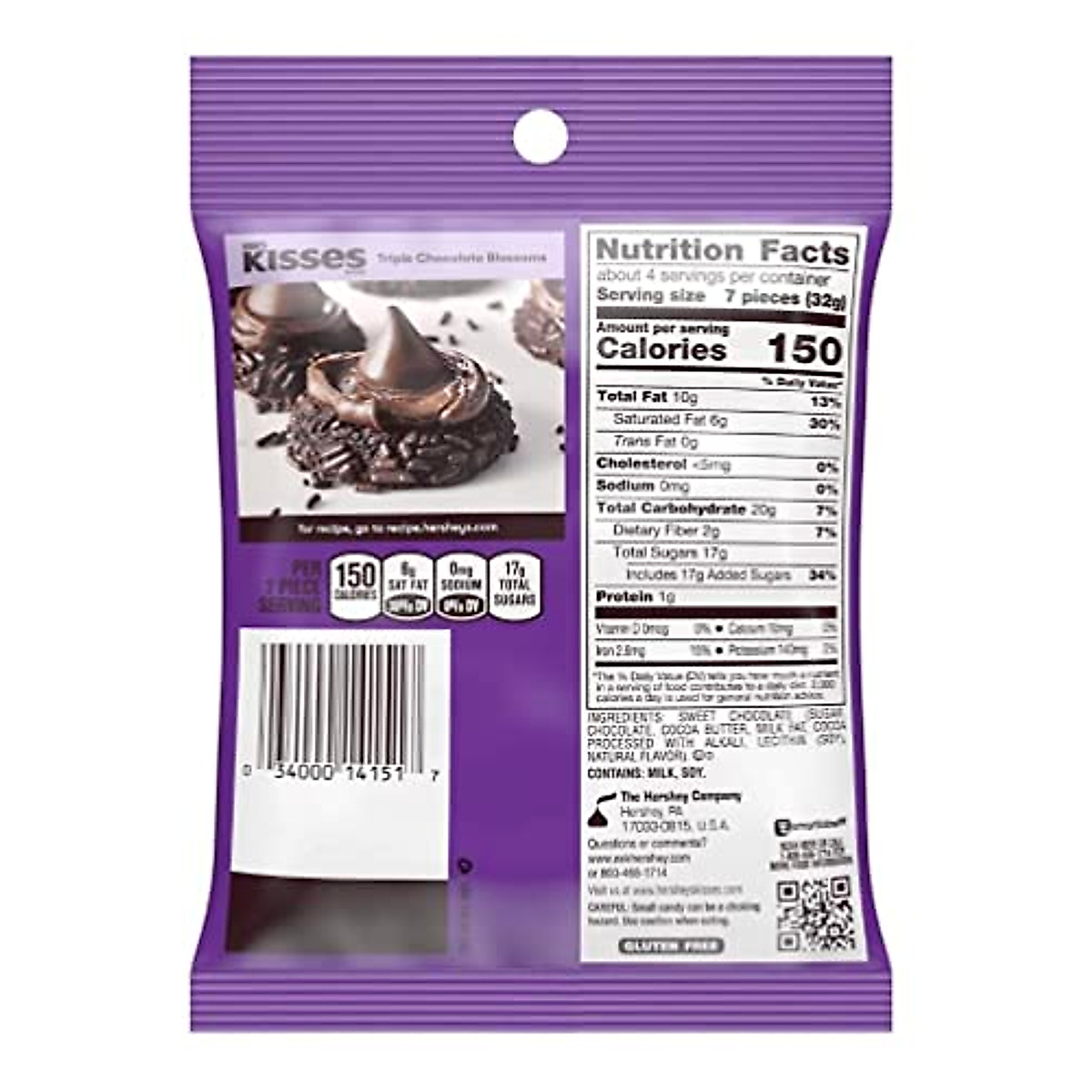 HERSHEY'S KISSES SPECIAL DARK Mildly Sweet Chocolate Candy, Individually Wrapped, Gluten Free, 4.5 oz, Bag