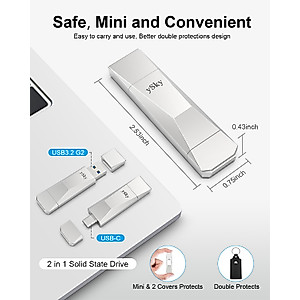 ySky 1TB USB 3.2 SSD Solid State Flash Drive,500MB/s High Speed USB C+ USB A 3.2 Gen2 USB Thumb Drive,2in1 USB C Drive Stick for USB-C iPad/Android Phone,Laptop,Mac,Tablet with Keychain Leather case