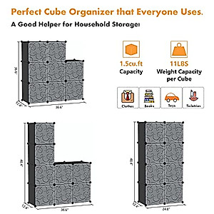 C&AHOME Cube Storage Organizer with Doors, 8-Cube Shelves, Closet Cabinet, DIY Plastic Modular Bookshelf, Storage Shelving Ideal for Bedroom, Living Room, 24.8" L × 12.4" W × 48.4" H Black UGSHS3008A