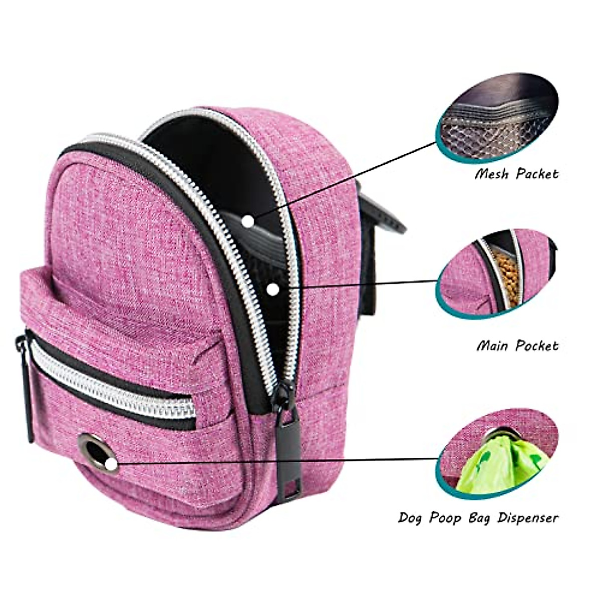 SUNNQ Dog Poop Bag Holder for Leashes, Dog Poop Bag Dispenser with Clip for Leash and Belt, Dog Treat Pouch for Training, Dog Waste Bag Holders for Walking Hiking Running Travel(Purple)