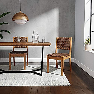 Amazon Brand – Rivet Faux Leather Woven Dining Chair with Wood Frame, Set of 2, 18"W, Brown