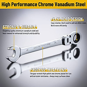 Pilida 18mm Ratcheting Combination Wrench 12 Point Metric Flex Head Gear Wrench Rachet Box End Spanner 72 Teeth Chrome Vanadium Steel