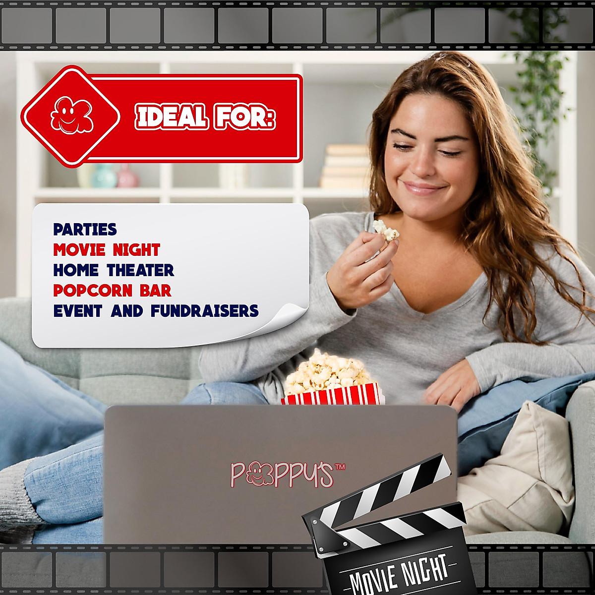 Poppy's Paper Popcorn Bags – 100 2 oz Concession-Grade Bags, Popcorn Machine Accessories for Popcorn Bars, Movie Nights, Concessions