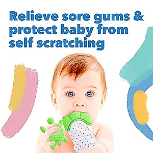 Liname 2 Pack Teething Mitten with Soothing Toy - Baby Chew Toy and Teething Glove- Infant Teething Mitten Crinkle Sound and Textured Silicone to Soothe Sore and Swollen Gums