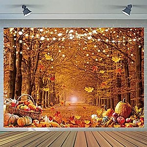 CYLYH 7x5ft Fall Photography Backdrop Autumn Maple Forest Leaves Pumpkin Party Background Thanksgiving Party Supplies Farm Harvest Event Banner Thanksgiving Photo Booth Props CY579