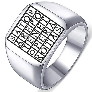 Dacai Engraved Sator Square Talisman Latin Silver Stainless Steel Men's Womens Ring