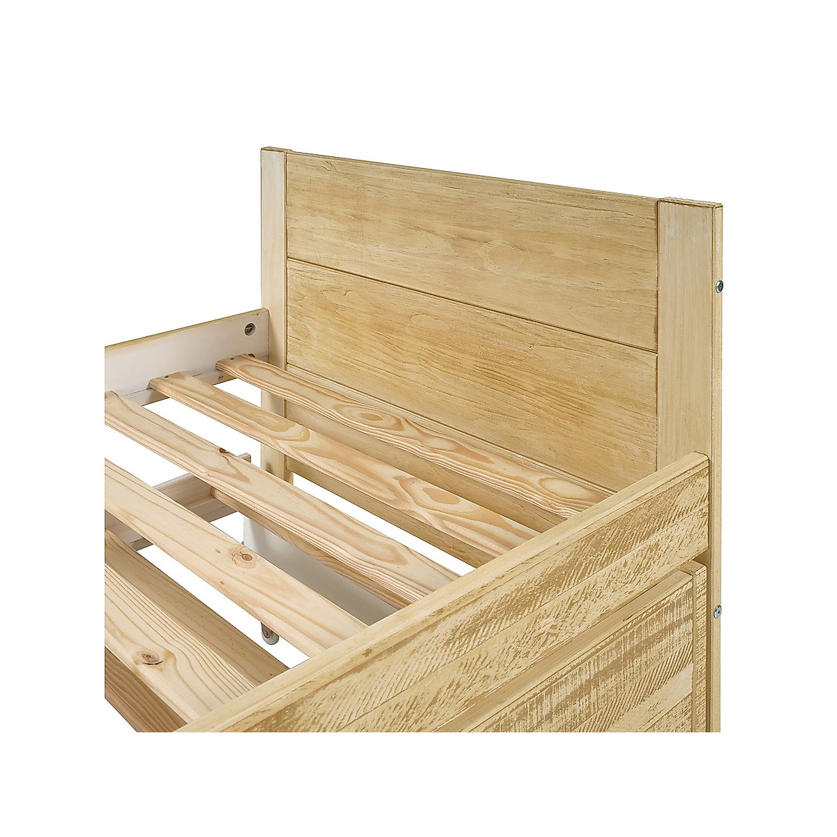 Bedz King All in One Twin Bed with Twin Trundle and 3 Built in Drawers, Weathered Honey