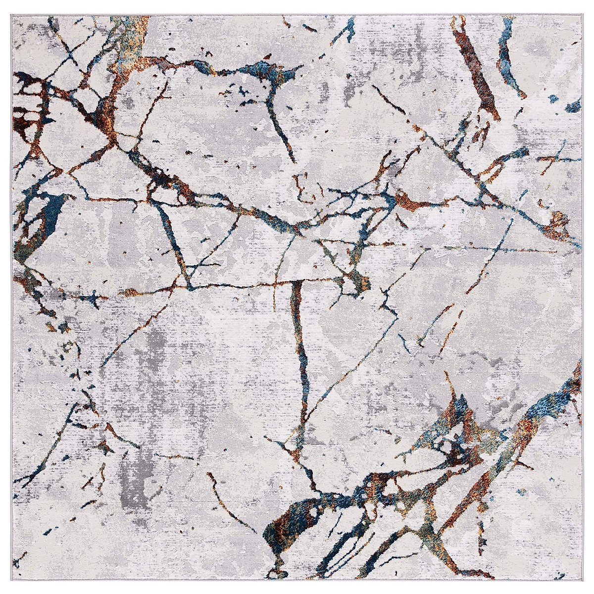 SAFAVIEH Amelia Collection Area Rug - 6'7" Square, Grey & Blue Gold, Modern Abstract Design, Non-Shedding & Easy Care, Ideal for High Traffic Areas in Living Room, Bedroom (ALA293M)