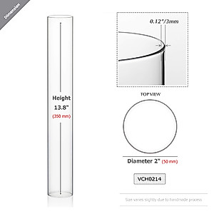 WGVI Hurricane Candle Holder Sleeve, Wide 2", Height 14", Clear Glass Cylinder Open Both Ends, Chimney Tube, Open Ended Candle Shade, 1 Piece