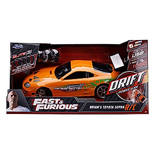 Jada Toys Fast & Furious 1:10 Toyota Supra Remote Control Car Drift Slide RC with Extra Tires 2.4GHz, Toys for Kids and Adults, Orange,black