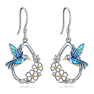 VONALA Hummingbird Earrings 925 Sterling Silver Blue Bird Drop Earrings Daisy Dangle Dangling Earrings Hummingbird Jewelry Gift for Women