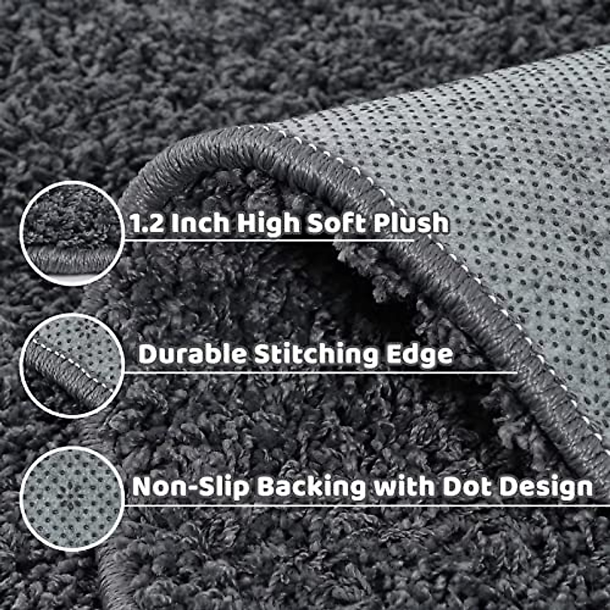 GlowSol Solid Shaggy Rug 5x8 Plush Area Rug for Bedroom Non Slip High Pile Indoor Carpet Dark Grey Rug Modern Fluffy Area Rug for Living Room Kids Room Nursery Home Office