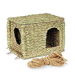 Meric Chinchilla & Chihuahua Hut with Cage Accessories, Hay House Bed, Cat, Puppy & Kitten Hideout and Bedding, Dual Opening, 1 Pc