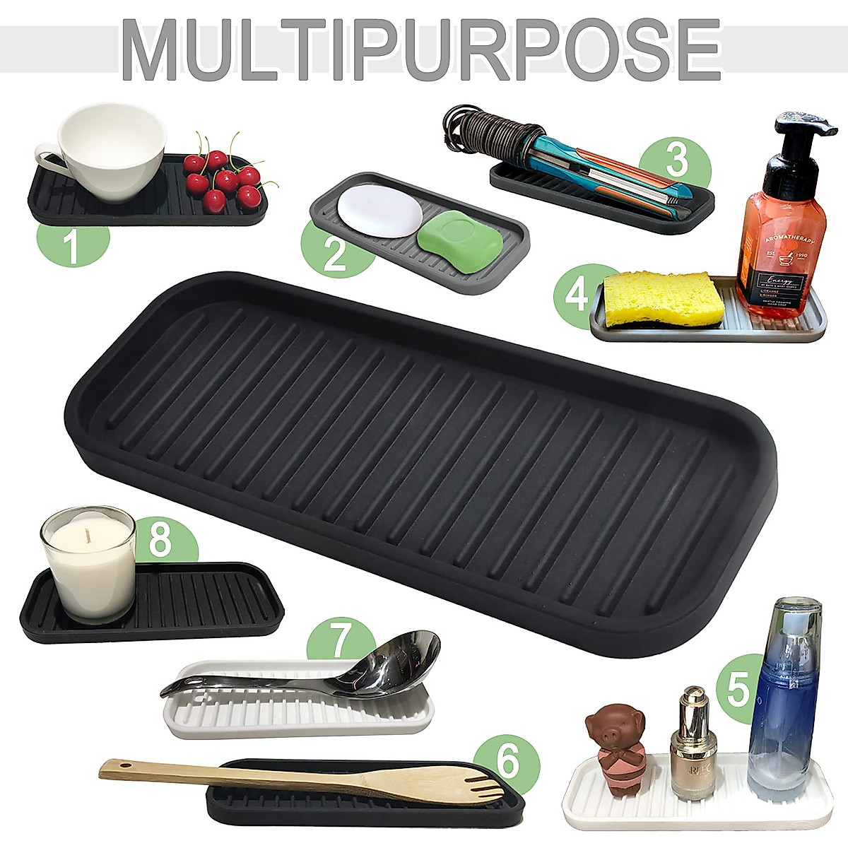 Silicone Sponge Holder Kitchen Sink Organizer Tray Dish Caddy Soap Dispenser, Scrubber Spoon Holder,Dishwashing Accessories 2 Pack (Black)