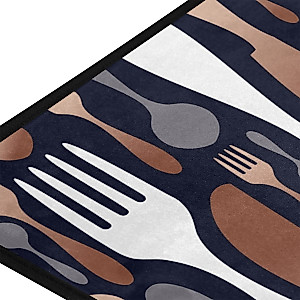 Aslsiy Kitchen Rug Cutlery Utensil Fork Knife Area Rug Spoon Floor Comfort Mats Welcome Mat for Bedroom Living Room Doormats Home Decor 39" X 20"