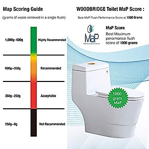 WOODBRIDGEE One Piece Toilet with Soft Closing Seat, Chair Height, 1.28 GPF Dual, Water Sensed, 1000 Gram MaP Flushing Score Toilet with Brushed Gold Button T0001-BG, White