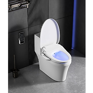 Electric Bidet Toilet Seat with Wireless Remote - Elongated Heated Bidet Toilet Seat - Bidet Warm Water with Dryer - Luxury Bidet Toilet Seat with Soft-Closing - LED Nightlight - Self-Clean Nozzle