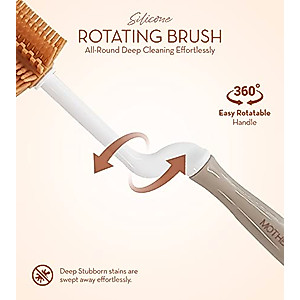 MOTHER-K Rotating Silicone Bottle Brush 2 Kinds of Sets, Silicone Bottle Cleaning Brush Water Bottle Cleaner for Washing Baby Bottles, Sports Bottle, Vase, and Glassware (Brown)