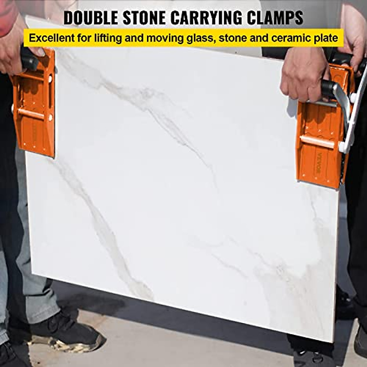 VEVOR 2 PCS Double Handed Stone Carrying Clamps, 1.97 inch (50mm) Granite Lifting Tools with Slip-proof Rubber Pads, 440 lbs Loading Capacity for Moving Marble, Glass, Slabs and Plywood