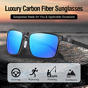 DUCO Retro Square Polarized Sunglasses for Men Vintage Sun Glasses Fishing Shades UV Protection Carbon Fiber DC8208 (Black Frame Revo Blue Lens)