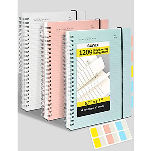 SUNEE 3 Pack Spiral Notebook - A5 Lined Journal Notebook, 120gsm Thick Paper, College Ruled, Giftable Journal for Study and Notes 80 Sheets, 5.7" x 8.3", Blue, Pink, Transparent