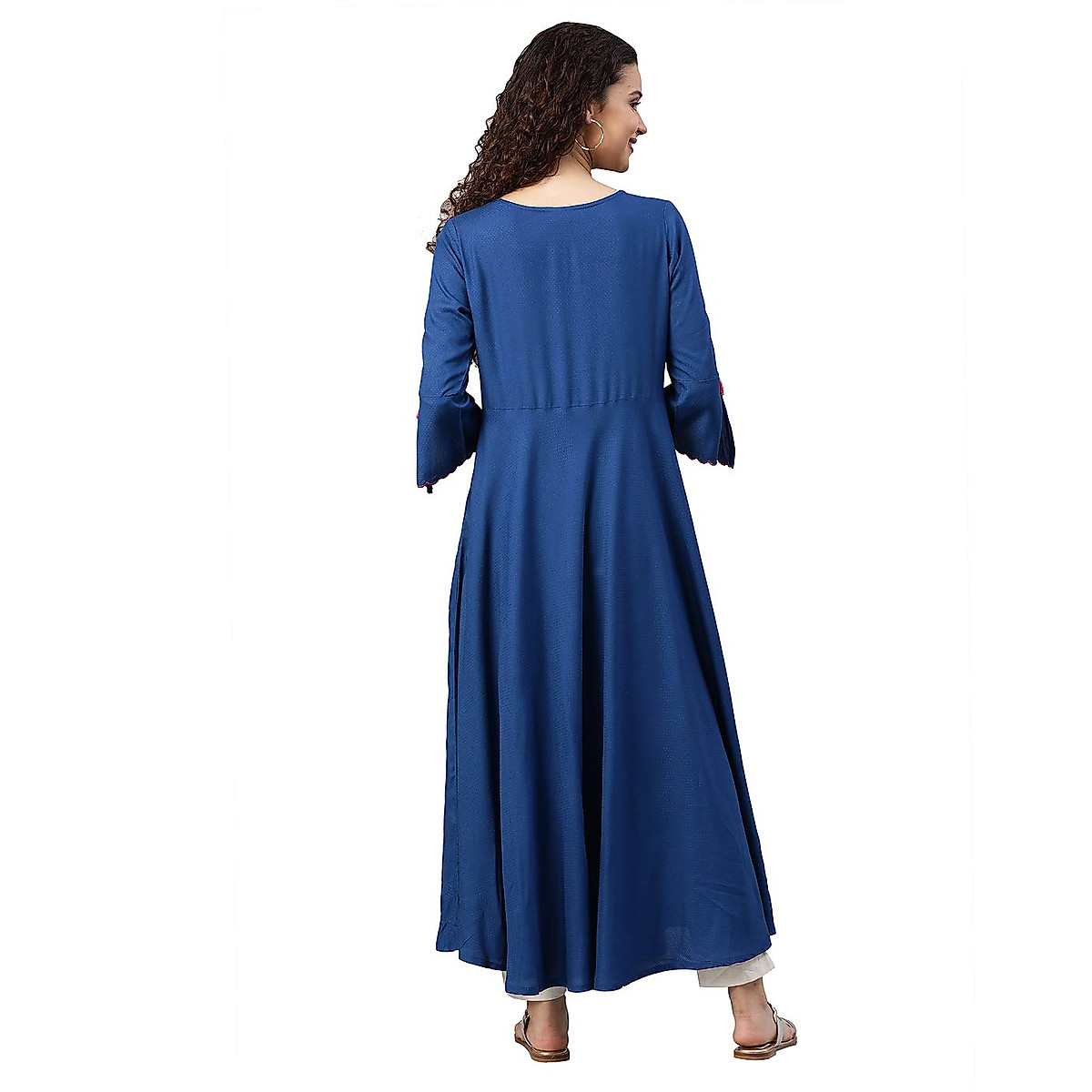 Yash Gallery Indian Rayon Embroidered Regular Kurtis for Women (Blue)