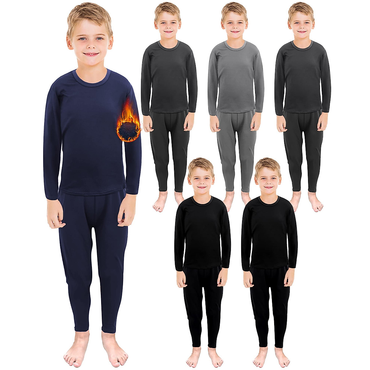 Taiyin 6 Sets Boys Thermal Underwear Warm Soft Thermal Top and Long Underwear Winter for Kids Boy(L)