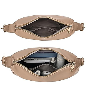 Small Crossbody Bags for Women, Crescent Bag Trendy Shoulder Bag Everyday Dumpling Bag Half Moon Purse for School Casual Travel - Vegan Leather Khaki