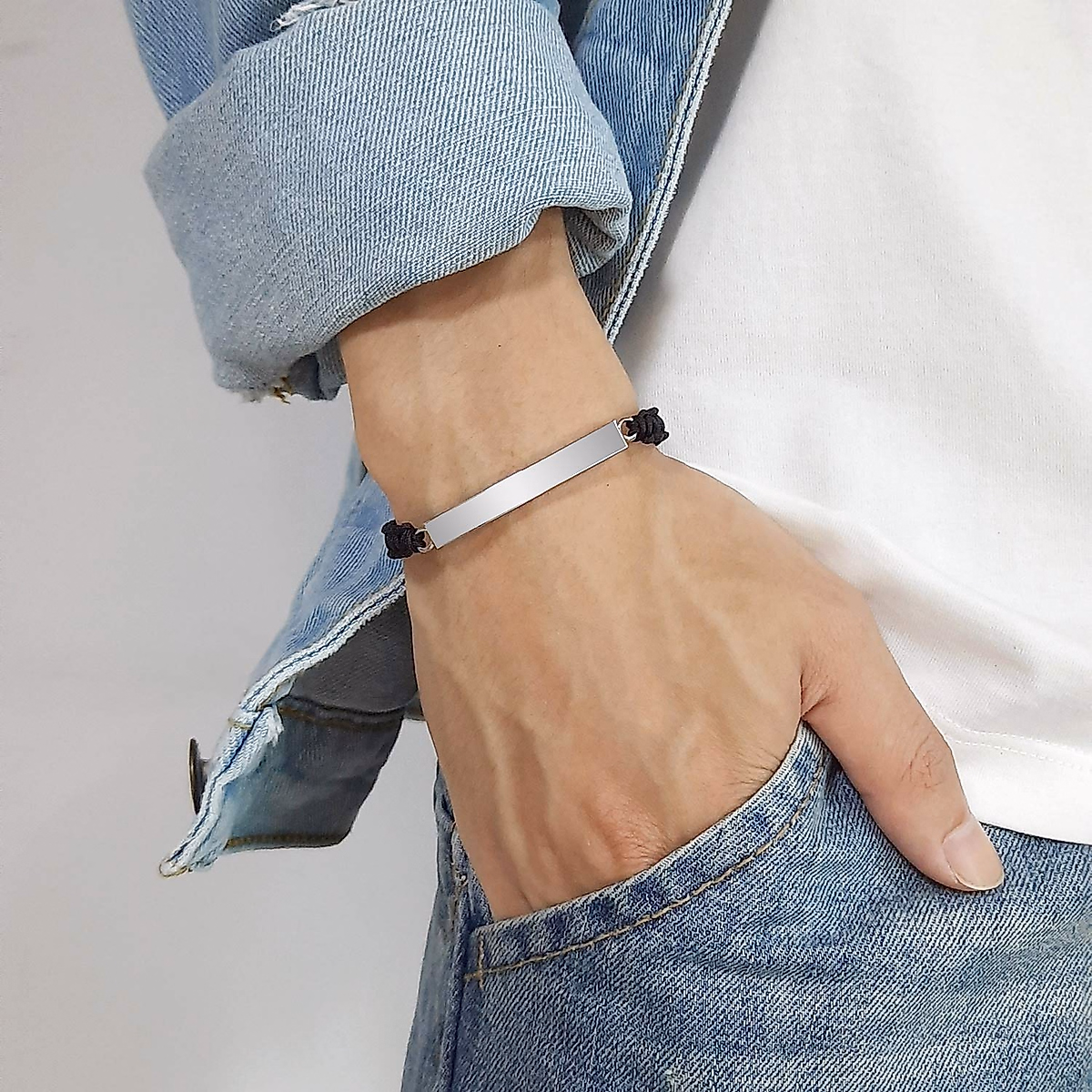 MEALGUET Personalized Customized Stainless Steel Cremation Urn Bracelet ID Bar Braided Bracelet for Ashes Holder Keepsake Locket for Women Men