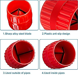 2 Pieces Red Inner-Outer Reamer Pipe and Tube Deburring Reamer Tubing Chamfer Tool for PVC/PPR/Copper/Brass/Aluminum Tubes(3/16-inch to 1-1/4-inch)
