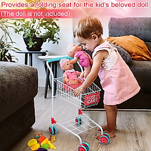 deAO Kids Shopping Cart Trolley with Sturdy Metal Frame for Toddlers 46 PCS Food Fruit Vegetables Pretend Play Food Role Play,Educational Toy Play Kitchen Toys for Boys Girls Kids