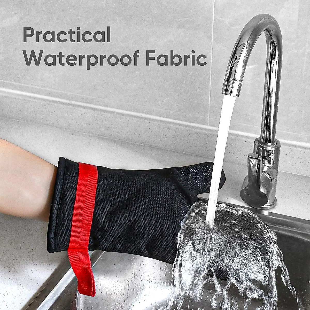 Coziselect Oven Mitts and Pot Holders Set, with Heat Resistance of Silicone, Flexibility of Pure Cotton and Terrycloth Lining, 500 F Heat Resistant, Black