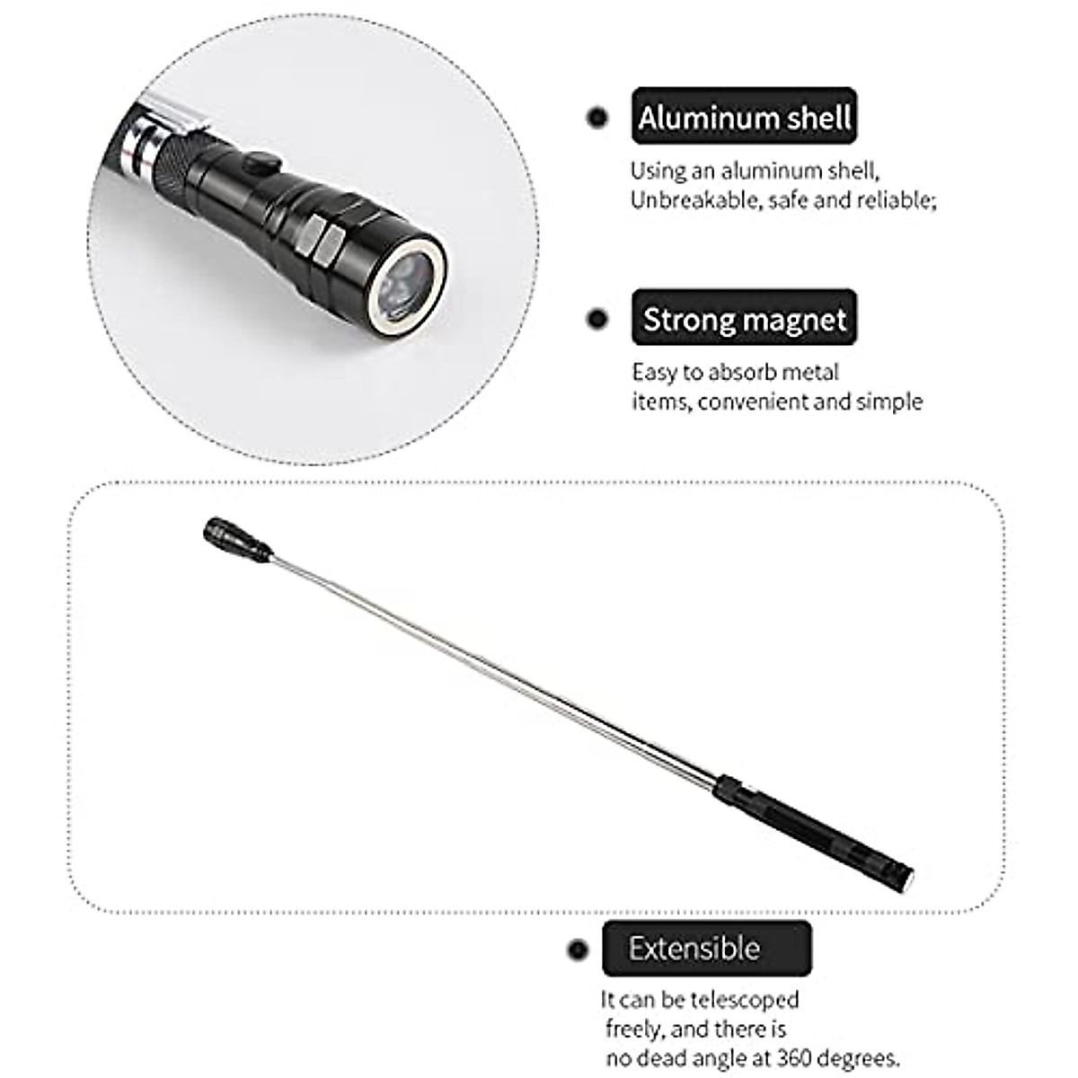 TTSLVS Gifts for Dad&Men Fathers Day,Magnetic Pickup Tool with LED, Telescoping Magnet Flashlight Pickup Stick Cool adget,Thanksgiving Day Christmas Stocking Stuffers Gift for Husband Boyfriend,Black