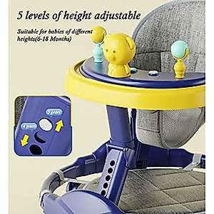 LEIYTFE Folding Walker with Wheels Sit-to-Stand Walker for 6-18 Month Baby,Adjustable Activity Walker,Anti-Rollover Boy and Girl Walker (Color : Blue)