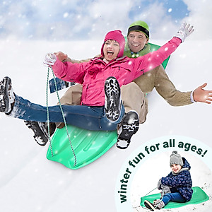 Slippery Racer Downhill Xtreme Flexible Adults and Kids Plastic Toboggan Snow Sled for up to 2 Riders with Pull Rope and Handles, Green