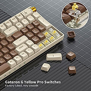 ROYALAXE X ProtoArc R100 Wireless Mechanical Keyboard, Hot Swappable Wired/Bluetooth 5.0/2.4G Wireless Keyboard with RGB Light for Windows & Mac, PBT Keycaps, Gateron G Yellow Pro Switch, Lava Brown