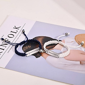 MEALGUET Always & Forever Bracelet Gift for Couples, Handmade Rope Braided Mutual Attraction Bracelets for Lovers, Stainless Steel His and Hers ID Bracelets Matching,One for her, One for him