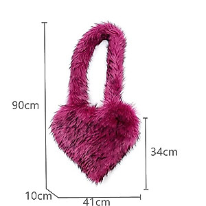 Large Tote Bag for Women Soft Winter Fluffy Fuzzy Furry Plush Top Handle Purse and Handbag with Cute Heart Design