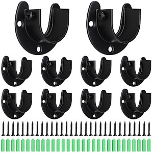 ABuff 10 Pack Stainless Steel Closet Rod Bracket, 1-1/4 Inch Closet Rod Holder, Heavy Duty Closet Rod Support Brackets, U Shaped Closet Pole Sockets Flange Rod Holder for Closet, Curtain Rod (Black)