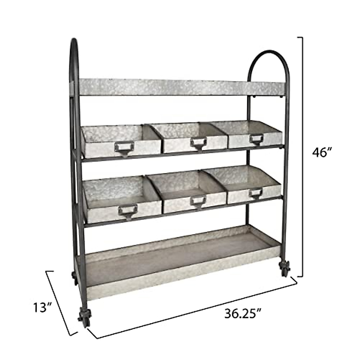 Creative Co-Op Metal 4 Tier Cart on Casters with 2 Open Shelves & 6 Bins,Grey
