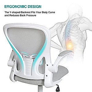 ELECWISH Ergonomic Home Office Chair Fabric Desk Chair with Adjustable Lumbar Support and Height, Mid Back Swivel Executive Chair with Flip up Armrests (Grey)