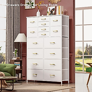 GipGiper 16 Drawers Dresser for Bedroom, Tall Dresser with Large Capacity Fabric Drawer Chest of Drawers for Closet, Living Room, Hallway, Kid Room, Leather Finish, Wood Top White