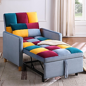 3-in-1 Single Chair Bed,Convertible Sleeper Sofa Chair Bed with Pillow,Multi-Functional Sleeper Chair with Adjustable Backrest,pullout Sofa Bed with Velvet Fabric for Apartment(Multicolor)