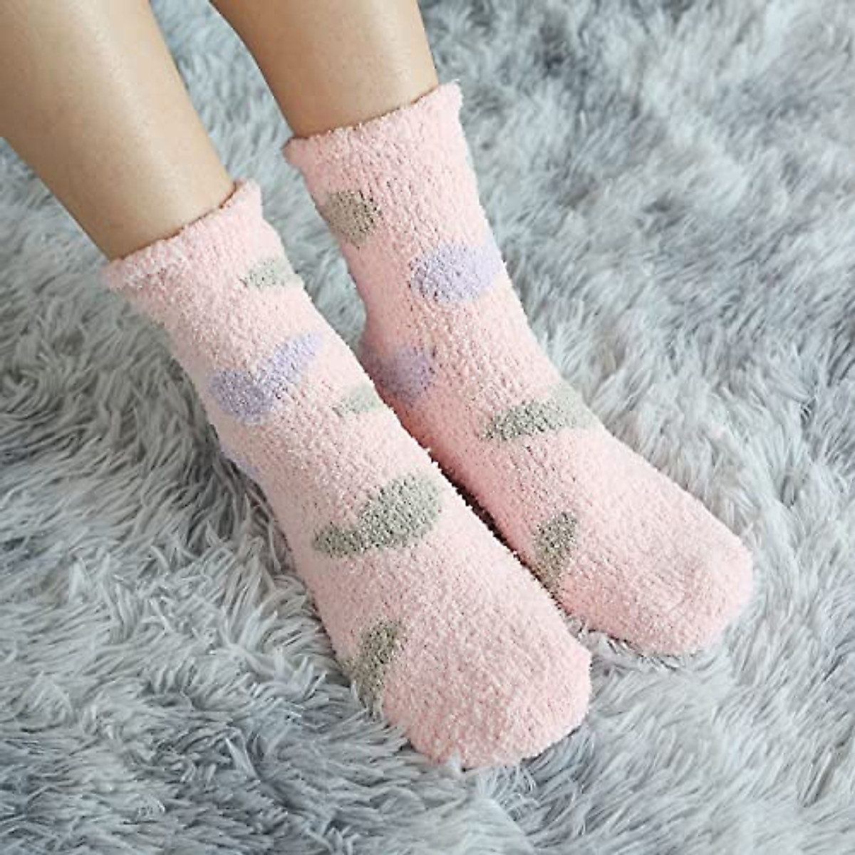 Aivanart Fuzzy Socks for Women,6 Pairs Soft Fluffy Cozy Slipper Socks,Comfy Warm Winter Sleep Plush Bed Socks for Valentine's Day Gifts